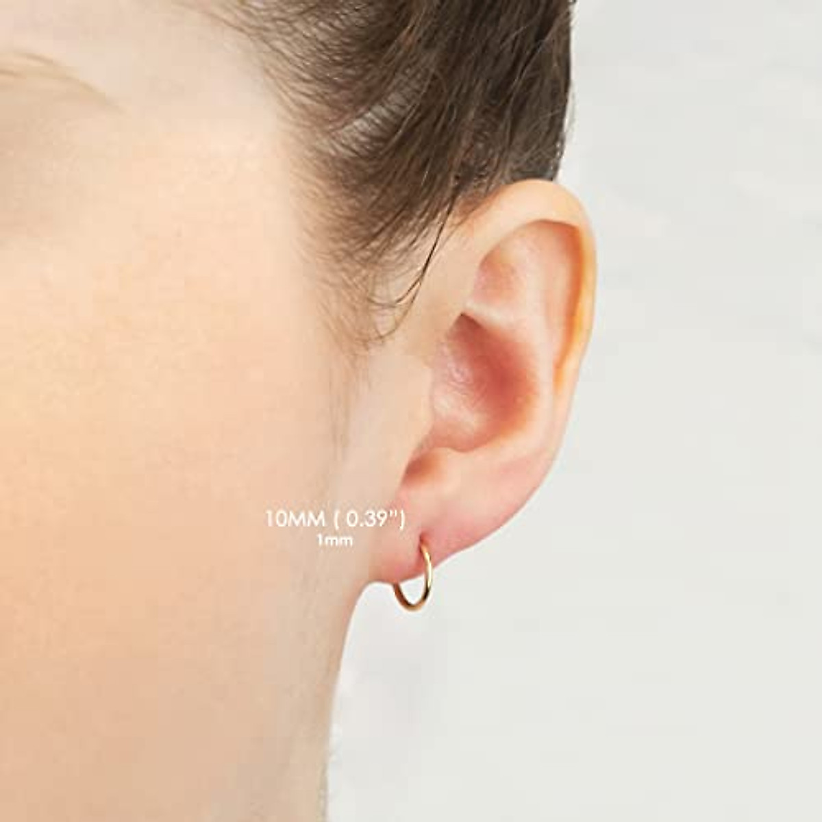 14k Yellow Gold Women's Endless Tube Hoop Earrings 1mm Thick x 10mm Diameter