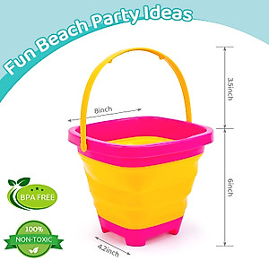 Shindel 3 Pieces Foldable Beach Bucket Set, 2L Silicone Collapsible Toy Buckets for Kids, Multi Purpose for Fun Summer Activities, Camping Gear, Beach Essentials, Travel Sand Toys