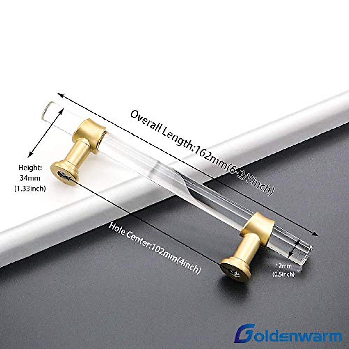 goldenwarm 10 Pack 4in Cabinet Handles Acrylic Drawer Pull - LS9165GD102 Modern Crystal Cupboard Furniture Hardware Modern Crystal Cupboard Handles Clear Acrylic Hardware