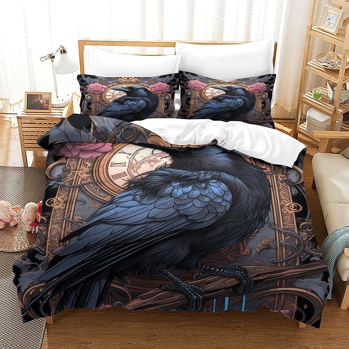 UPIKIT Crows Quilt Cover 3D Print Ravens for Boys Girls Comforter Covers Duvet Cover with Pillow Cases Soft Microfiber with Zipper Closure Bedding Set 3 Pieces Queen（228x228cm）, Style-1
