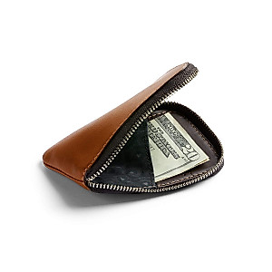 Bellroy Card Pocket (Small Leather Zipper Card Holder Wallet, Holds 4-15 Cards, Contains Internal Coin Pouch, Folded Note Storage) - Caramel