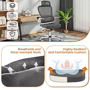 Office Chair Ergonomic Desk Chair Gaming Chair Computer Chair for Home Office with Wheels, Lumbar Support, Adjustable Headrest and Flip-up Armrest (Grey)