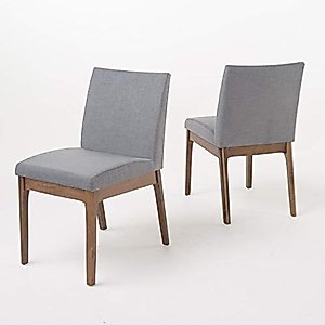 Christopher Knight Home Kwame Fabric / Walnut Finish Dining Chairs, 2-Pcs Set, Dark Grey
