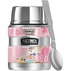 THERMOS Looney Tunes Lola Bunny Scooter STAINLESS KING Stainless Steel Food Jar with Folding Spoon, Vacuum insulated & Double Wall, 16oz