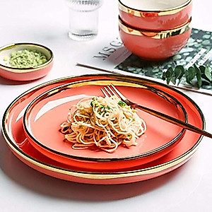 GagalU Dinner Set,Ceramics Dinner Sets, Plate/Bowl/Spoon | 26 Pieces Phnom Penh Dinnerware Set - Porcelain Combination Set for Restaurant Wedding Gifts,Red