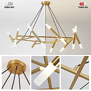 BOKT Mid Century Modern 20-Light Polygonal Chandelier Light Fixture for Kitchen Living Room Foyer Dining Room Ceiling Lamp Includ G4 Warm White Bulbs (Bronze)