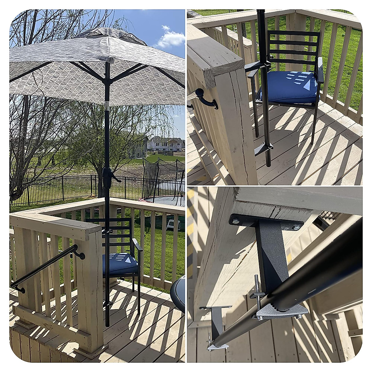 KSWLOR Patio Umbrella Holder Stand, Heavy-Duty Umbrella Clamp,Outdoor Umbrella Base Umbrella Clamp Mount Bracket for Deck Balcony Bench Courtyard Outdoor Railing Antenna Mast Clamp (Fit MAX OD 2 inch)