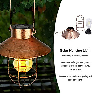 Solar Hanging Light,Outdoor Decorative Lamp with Iron Frame,Outdoor Retro Lantern,for Garden,Porch,Yard,Includes Bulb and Lampshade