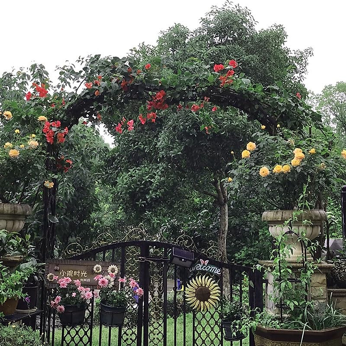 Garden Iron Arch for Climbing Plant, Black Metal Arbor Trellis,140 180 300 260 340cm Wide Steel Frame Archway White, Roses Vines Pergola (Color : White, Size : 102" W x 91" H)