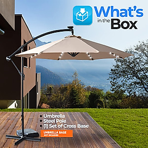 SereneLife 10ft Patio Table Umbrella, Tan, 6 Sturdy Ribs with Push Button Tilt, Easy Close Crank, Outdoor Furniture for Garden Lawn Deck Pool and Beach, Rust Resistant Pole, Weatherproof Fabric