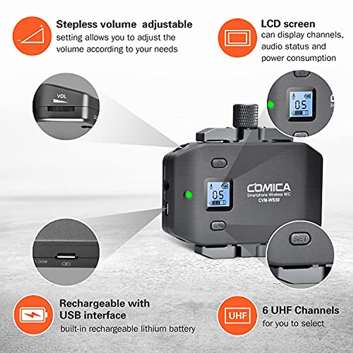 Wireless Microphone for Smartphone, Comica CVM-WS50(H) Handheld Microphone for iPhone/Android Phones Interview, Professional Recording Mic for Sing Video Vlog YouTube TikTok Facebook Livestream