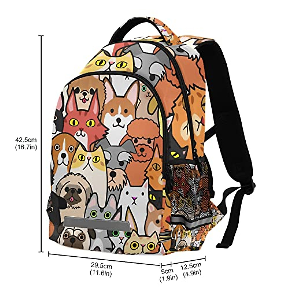 ALAZA Cute Doodle Dog Cat Backpacks for Girls Boys Kids School Book Bags 3rd 4th 5th Grade Laptop Casual Daypack Travel Shoulder Bag with Chest Strap