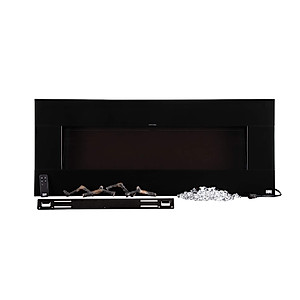 BurnBrite 88001 50-Inch Dual-use Wall Mount & Recessed Electric Fireplace with Crystals and Driftwood, Black