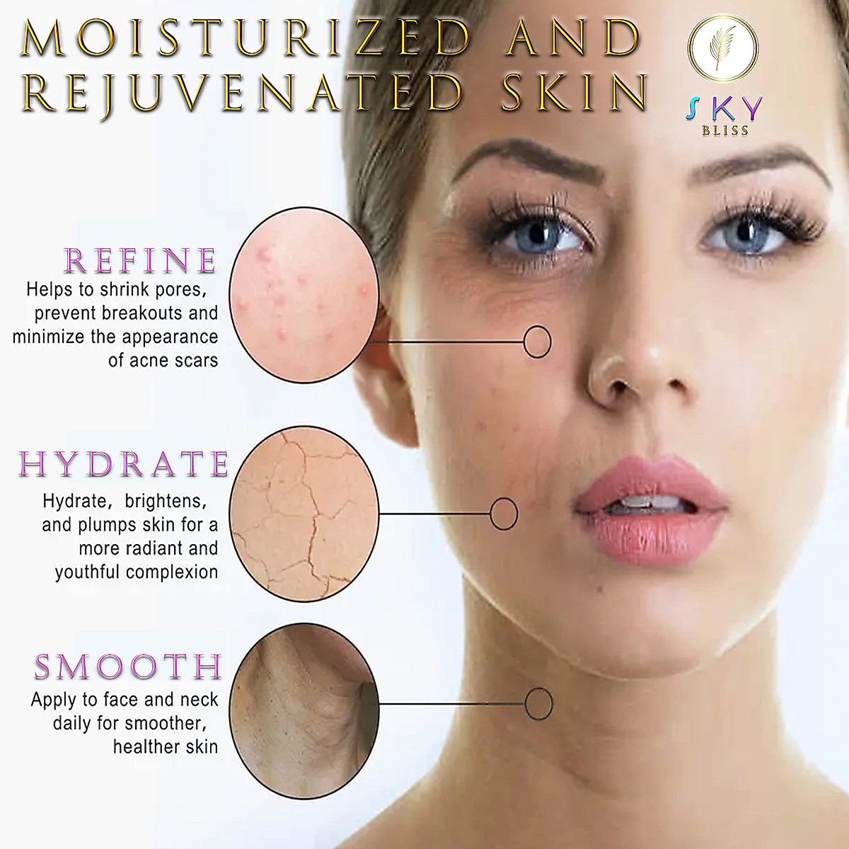 Sky Bliss Skin Serum | Hyaluronic acid | Vitamin C | Vitamin E | Niacinamide | Anti wrinkle | Face serum | Moisturizer | Anti aging | Skin care | 4 in 1 facial serum