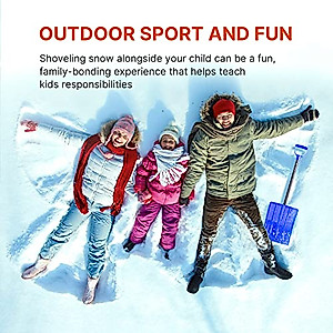 Kids' Snow Shovel – Steel Shaft with Ergonomic Handle – Snow Shovel for Kids Blue – Works Great for The Car as an Emergency Shovel for Home Garage & Garden