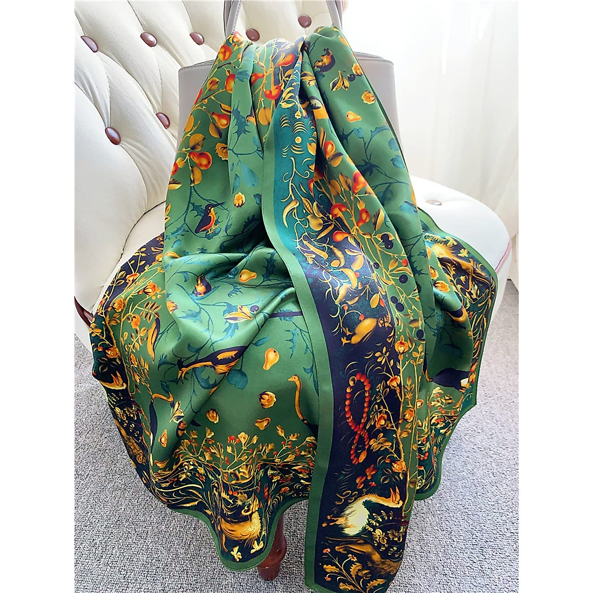 SUNMISILK 100% Mulberry Silk Scarfs for Women Floral Print Satin Long Scarf for Headscarf Hair Wraps Shawl with Gift Packed (Lxsl04)
