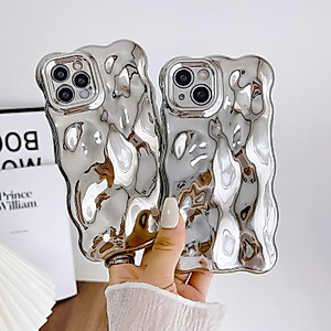 JANDM Case for iPhone 14 Pro Max,3D Wave Bubble Shape Ripple Chrome Pattern Soft Non-Yellowing Bumper Case Glitter Shiny Camera Shockproof Women Girls Cover Case for iPhone 14 Pro Max -Silver