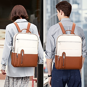 ALTOSY Genuine Leather Backpack Purse for Women Convertible Shoulder Bag Large Laptop Backpack Fits 14 Inch(S114 Brown/White)