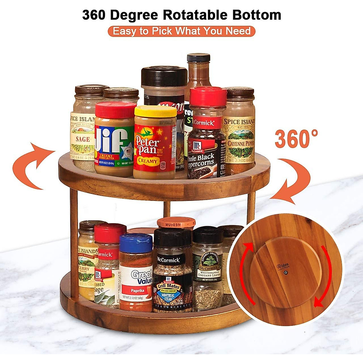 AIDEA 10" Acacia Wood Lazy Susan Organizer, 2-Tier Lazy Susan Turntable for Cabinet Kitchen Pantry