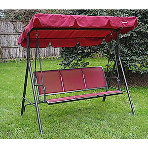 Kozyard Belle 3 Person Outdoor Patio Swing with Strong Weather Resistant Powder Coated Steel Frame and Textilence Seats (Red)