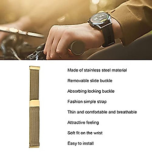 EVGATSAUTO Smart Watch Wristband, Smart Watch Strap Replacement Strong Magnet 18mm Easy to Install Fashionable (Gold)