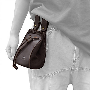 Cowhide Leather Ammo Gun Shell Pouch Bag, Drawstring Bag Cartridge Storage Case Attached Belt Waist (Small - 4.5")