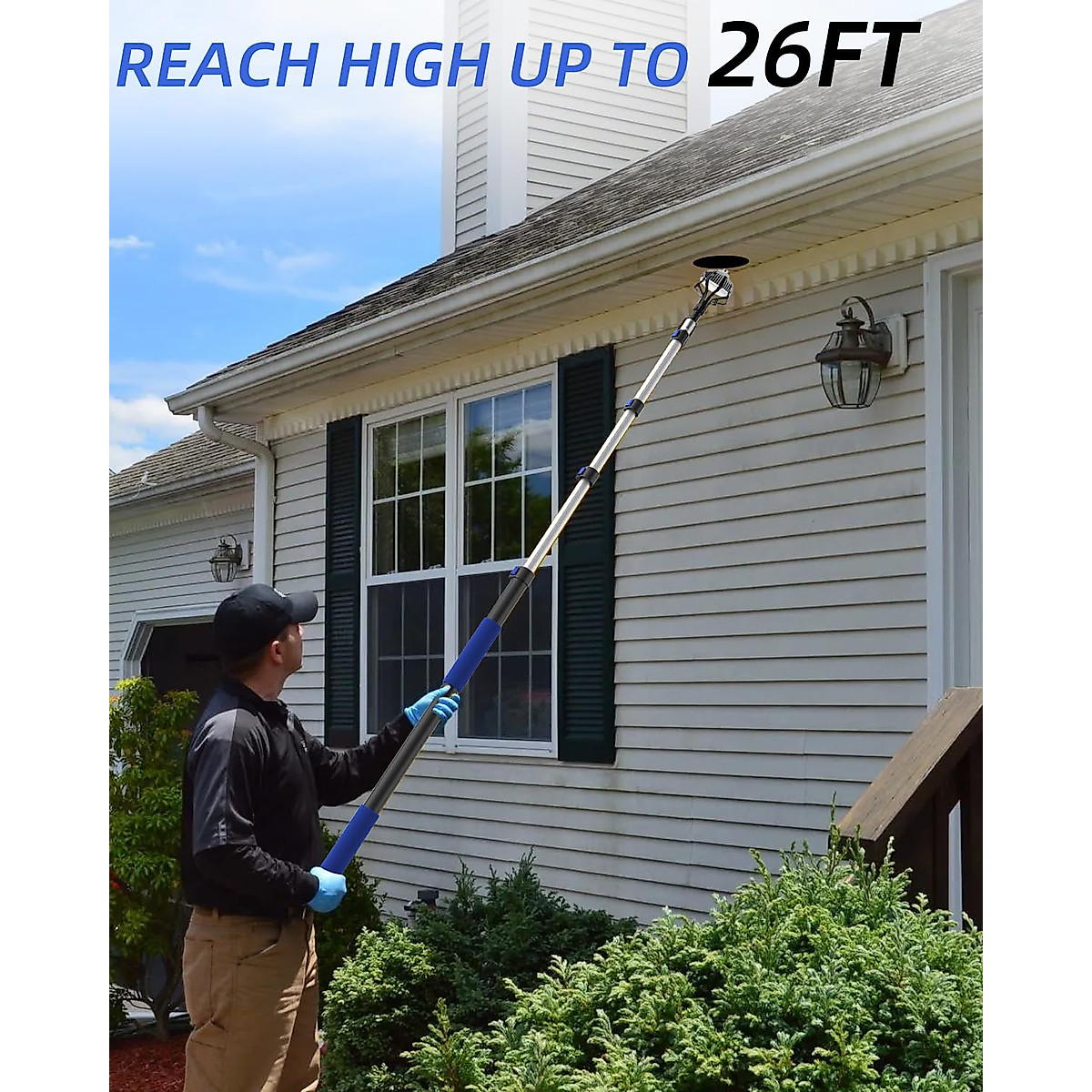 SKGPOLE 26FT+ Reach Light Bulb Changer for High Ceilings with 5-20 Foot Telescopic Extension Pole, Light Bulb Extension Pole Changer with Baskets and Suction Cup for High Ceilings and Recessed Lights