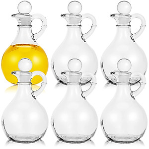 6 Set Glass Oil Bottle with Spout, Olive Oil Dispenser Cruet Bottle with Stopper Vinegar Dispenser Set Cruet Bottle Pourer Stopper Pot for Syrup Olive Oil Salad Water (Elegant Style)