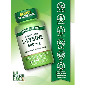 Nature's Truth L-Lysine 500mg | 130 Caplets | Free Form | Essential Amino Acid | Non-GMO & Gluten Free Supplement