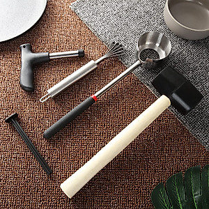 FengWu Coconut Opener Tool Set Food Grade Stainless Steel Coconut Opener Kit for Young Coconut Coco Jack Opener Kit with Stainless Steel Scraper, Coconut Hole Maker Puncher, Rubber Hammer (4pcs)