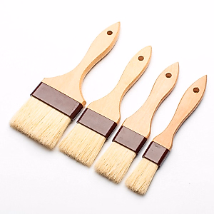 Cooking Boar Bristles Barbecue Wooden Handle Kitchen Pastry Brush Marinade Tool Basting Brush Sauce Baster(Round)