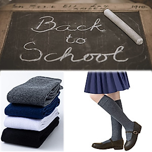 Girls Knee High Socks Kids School Uniform Socks 3 Pairs Seamless Cotton Tube Socks Unisex Child Boys Girls Soccer Socks (Black White Grey, 8-10 Years)