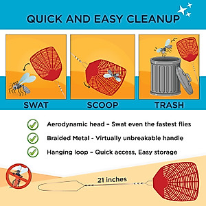 Bug & Fly Swatter – Braided Metal Handle 6 Pack Fly Swatters – Indoor/Outdoor – flyswatter (21 inch - Set of 6)