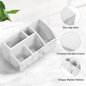 Luxspire Bathroom Counter Organizer, 5 Slot Toothbrush Holder, Marble Bathroom Accessories, Gravel White