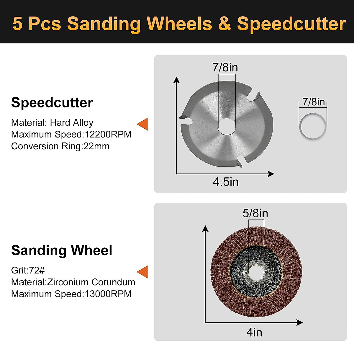LAMPTOP 16 Pcs Wood Carving Grinder Tools Set, Including 5 Pcs Angle Grinder Wood Carving Disc, 5 Pcs Sanding Wheels, Speedcutter for Woodworking, and 5 Pcs Stainless Steel Disc Fitting Ring