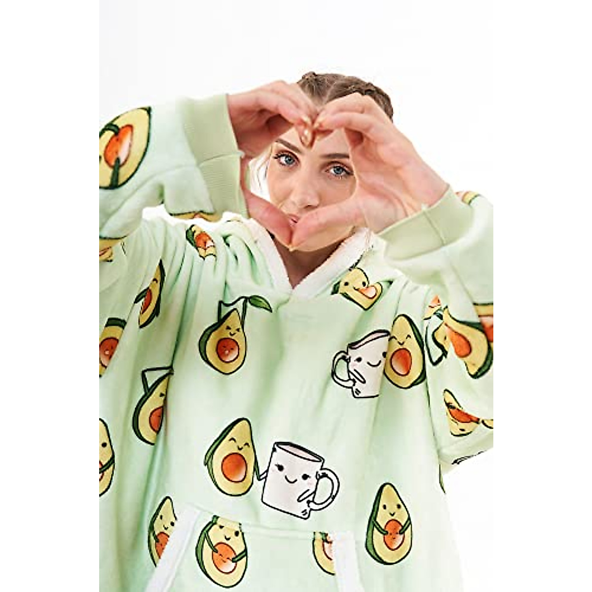 FEDERI Oversized Turkish Sherpa Fabric Wearable Blanket Hoodie | Plush Fleecee Sweatshirt for Men and Women|One Size Fits All (Avocado, Standard Oversized)