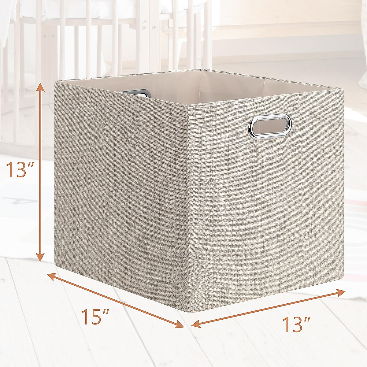 Posprica 13x15x13in Collapsible Storage Bins, Fabric Foldable Cube Storage Boxes, Decorative Storage Baskets Organizer for IKEA Kallax, Shelves, Closet, Clothes, Toy, Set of 4-Beige