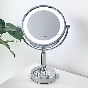 Danielle Creations Professional-Grade Double-Sided L.E.D. Vanity Mirror with Strong 15X Magnification, 360-Degree Rotation, Ultra-Vue Distortion-Free True Image Reflection, Silver Chrome Finish