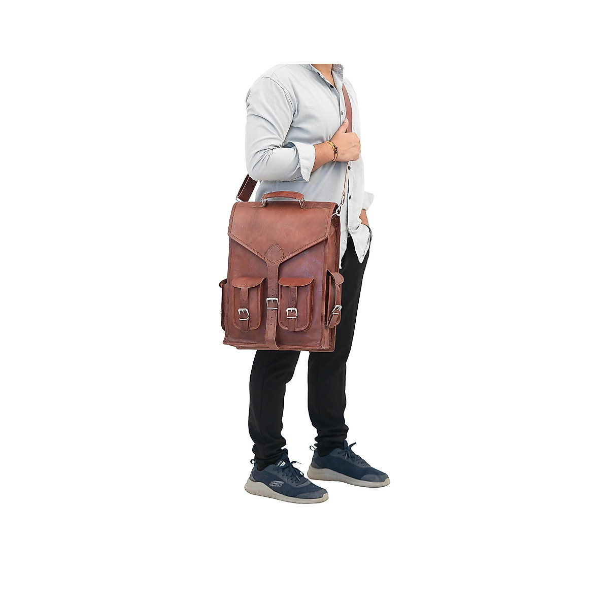 Shy Shy Let’s Touch The Sky 18" leather backpack Laptop Messenger Lightweight School Bag Rucksack Sling Men (13" (W) x 18" (H))