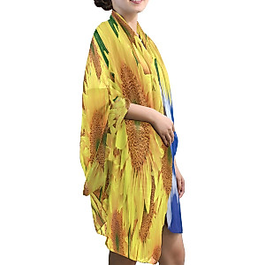 Use4 Fashion Lightweight Sunny Sunflower Floral Chiffon Silk Long Scarf Shawl Wrap