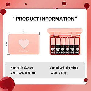 6 Colors Lip Tint Stain Set, Charm Kiss Korean Lip Gloss Plumping Mini Liquid Lipstick, Multi-use Lip and Cheek Tint, Long lasting Non-Stick Cup Waterproof, High Pigment, Vivid Color, Lip Tint Makeup