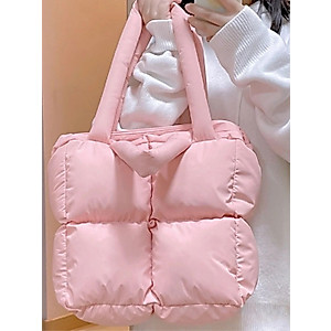 Women Space Cotton Purse and Handbag Casual Ladies Shoulder Bags Fashion Puffy Tote bag (pink)