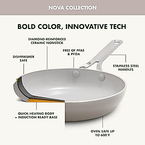 GreenPan Nova 10” Frying Pan Skillet and 4.37QT Sauté Pan with Lid, Oprah’s Favorite Things 2024, PFAS-Free Ceramic Nonstick, Induction Suitable, Sear, Fry, Broil, Dishwasher & Oven Safe, Clay