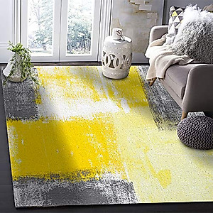 Yellow Area Rug 2'8"x5' for Living Room Bedroom Modern Abstract Gray Rug Soft Shag Rugs Non-Slip Entryway Carpet Non-Shedding Playing Mat for Kids Nursery Room Washable Rug