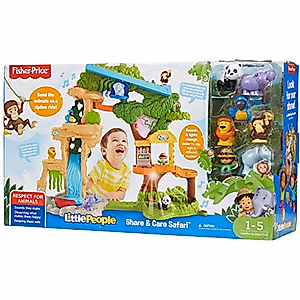 Fisher-Price Little People Toddler Playset Share & Care Safari 2-Ft Tall Toy with Lights Sounds & 7 Figures for Ages 1+ years