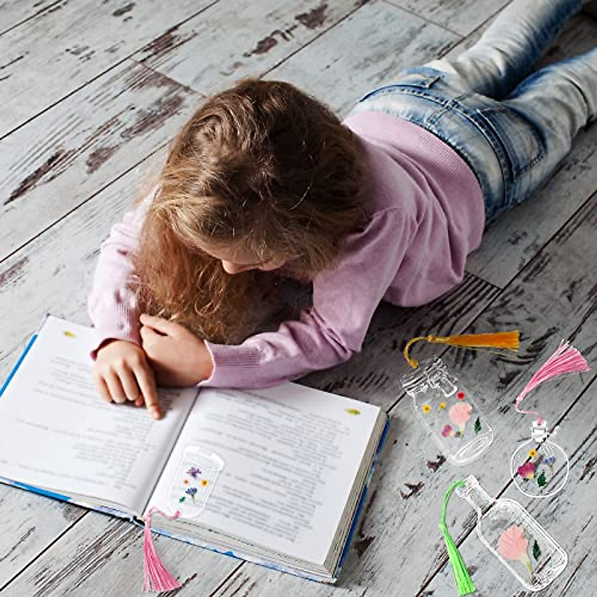 120 Pieces Mixed Size Transparent Dried Flower Bookmarks Kit Cute Bottle Shaped Flower Bookmark Maker Handmade DIY Transparent Floral Page Clear Floral Bookmark Point Tweezer Hole Punch