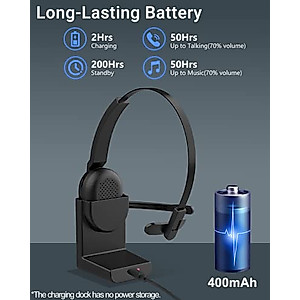 Bluetooth Headset with Microphone, HUAKUA AI Noise Cancelling Wireless Headset with Mute Button 50 Hrs Talk Time, on-Ear Headphones Trucker Headset for Computer PC Tablet Cell Phones Office Home Black