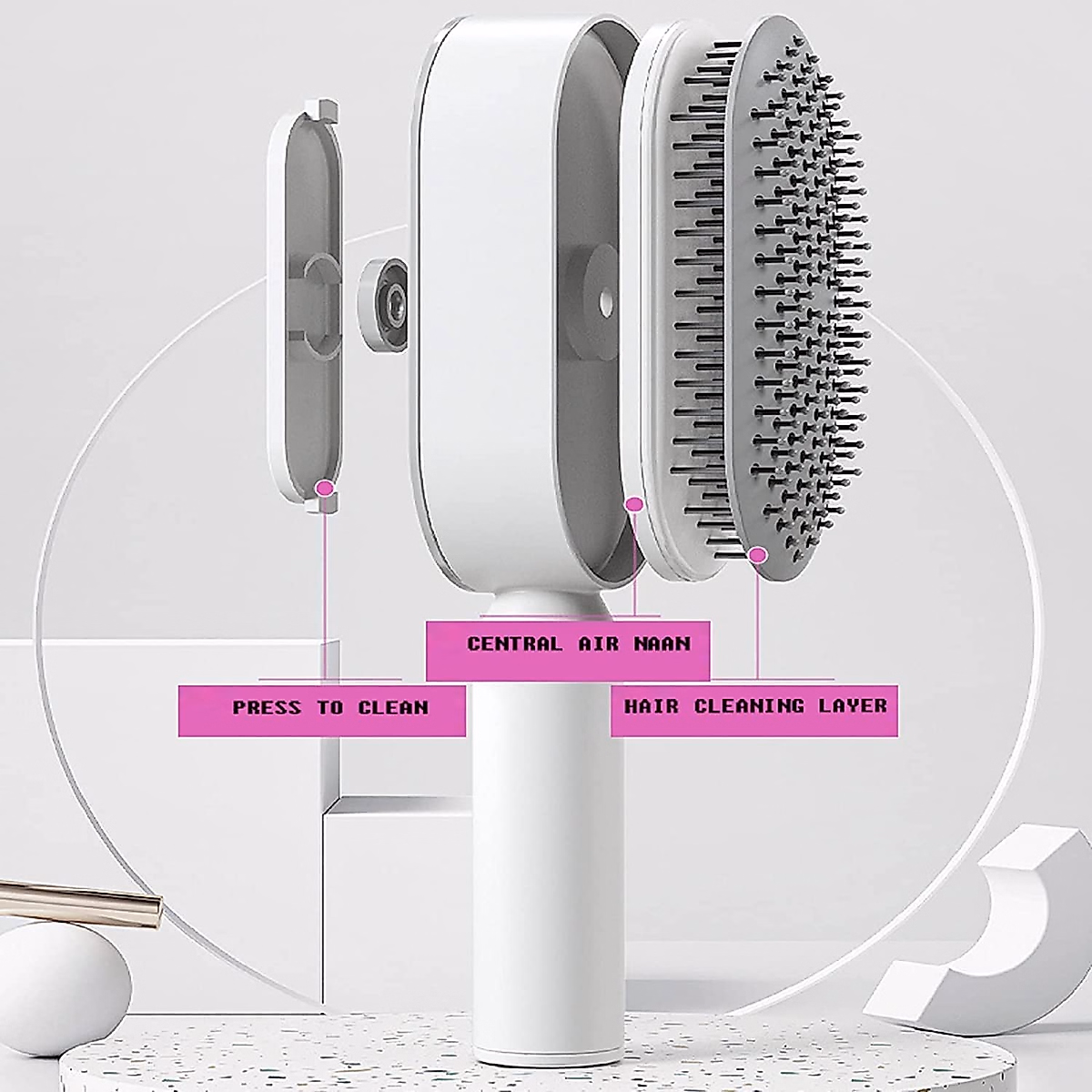 RUIYUE Hair Brush for Women, Self Cleaning Airbag Massager Hairdressing Brush, White
