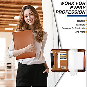 Linaxbong Padfolio Portfolio Business Binders—3 Ring Binders，Secure Zippered Closure，Resume padfolio Business Organizer—Pu Leather Padfolio Portfolio Binders for Men & Women (Brown)