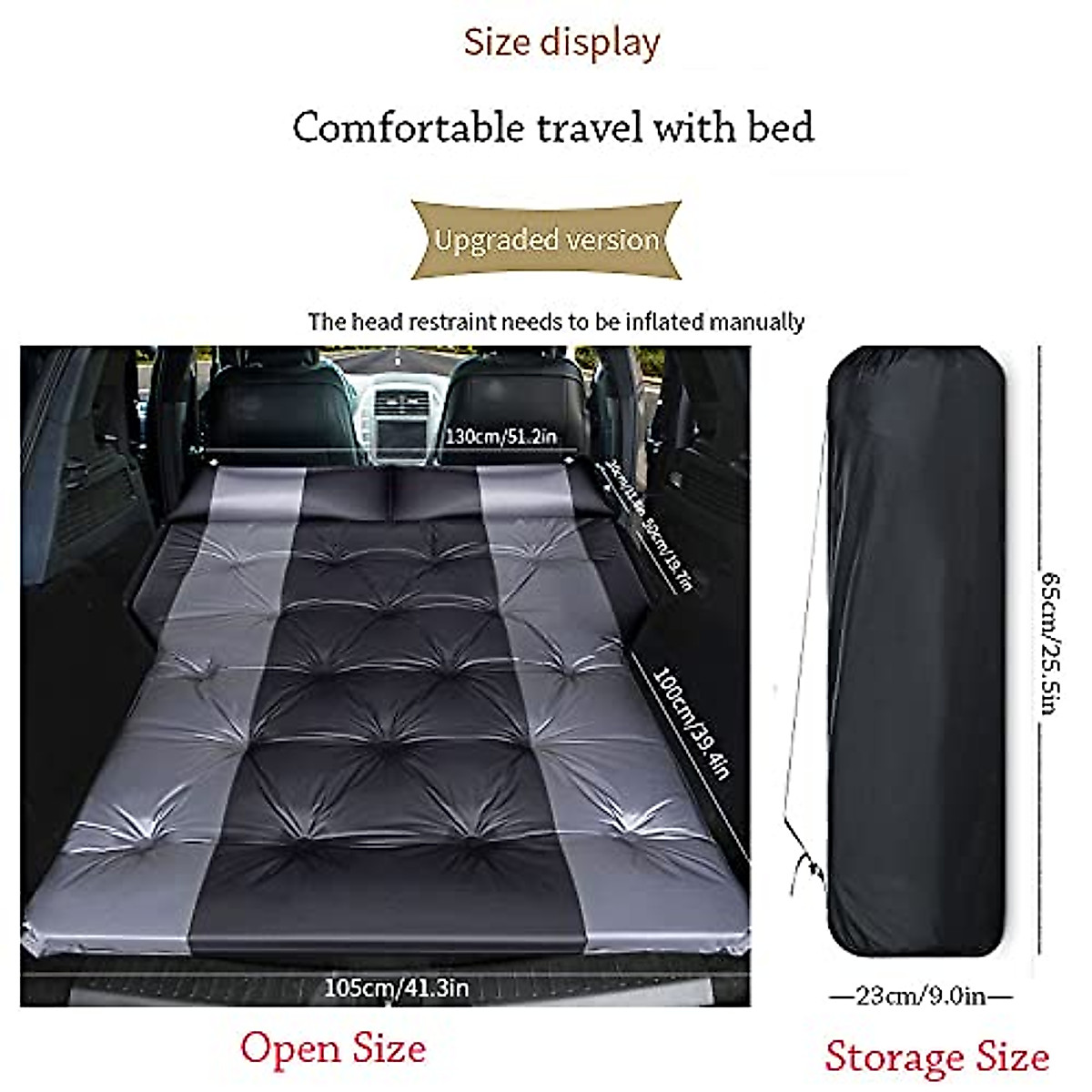 Lohang Thickened and Double-Sided SUV Air Mattress Outdoor Car Travel Air Bed Multi-Function Self Inflatable Sleeping Pad with Pump Portable Camping Mattress for Family, Suv Mattress02 Dark Grey